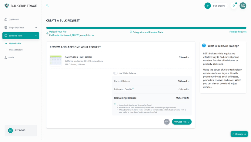 Bulk Skip Trace - No Subscription Skip Tracing Solution for Real Estate ...